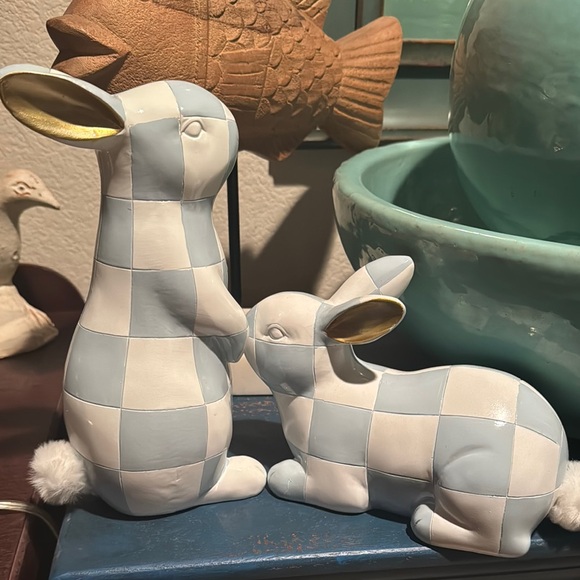 Art | Checkered Blue And White Bunny Figurines | Poshmark